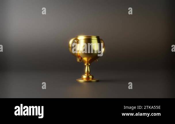 Award trophy. Rotation loop gold trophy cup on dark background. 4K ...
