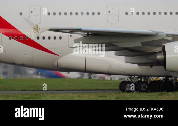 DUSSELDORF, GERMANY - JULY 23, 2017: Plane Airbus A380 of Emirates ...