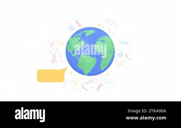 Animated world communication concept. Looped 2D cartoon flat object on ...