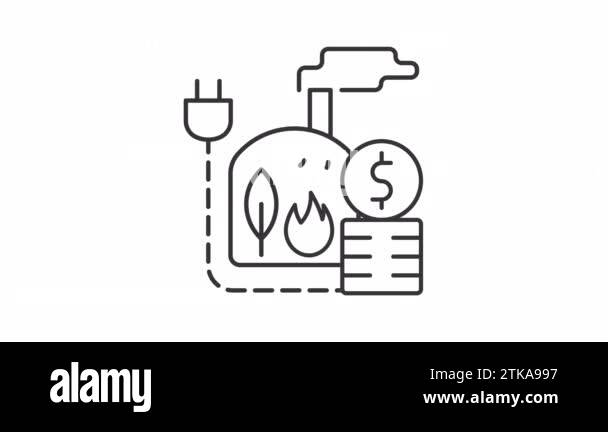 Animated biomass energy linear icon. Price of clean energy generation ...