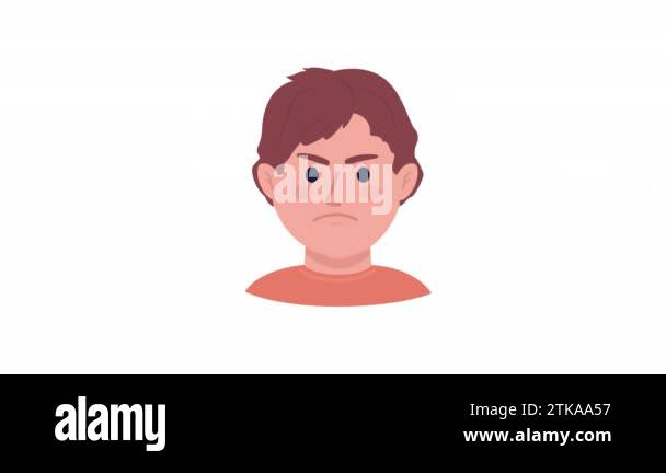 Animated angry little boy emotion. Aggressive kid. Irate child. Flat ...