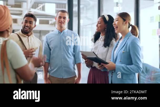 Diversity, team and handshake for partnership, business and collaboration in modern office ...