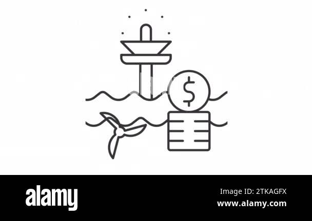 Animated tidal energy linear icon. Cost of alternative energy ...