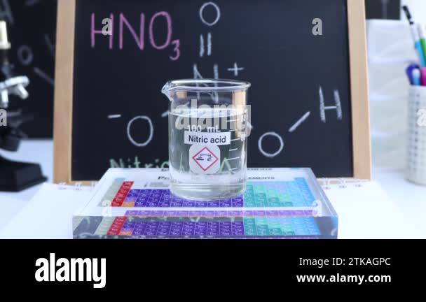 nitric acid and symbol structural formula chemical on the blackboard ...