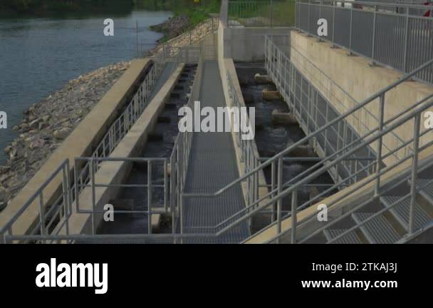 Lech, Bavaria, Germany. Fish ladder for migration and spawning at river ...