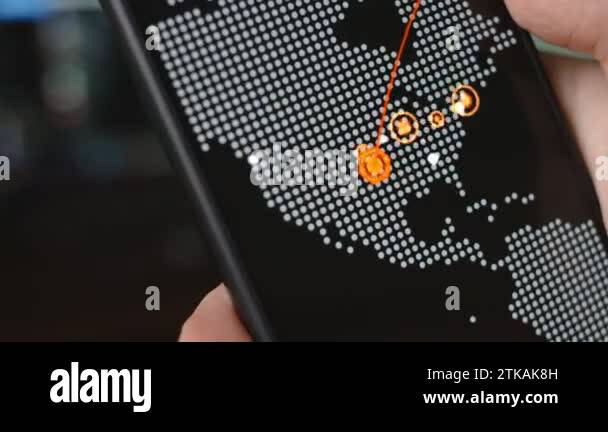 Cyber attack map navigation on smartphone. Displays Show Various ...