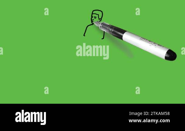 Draw little boy thinking face standing straight hold his left hand ...