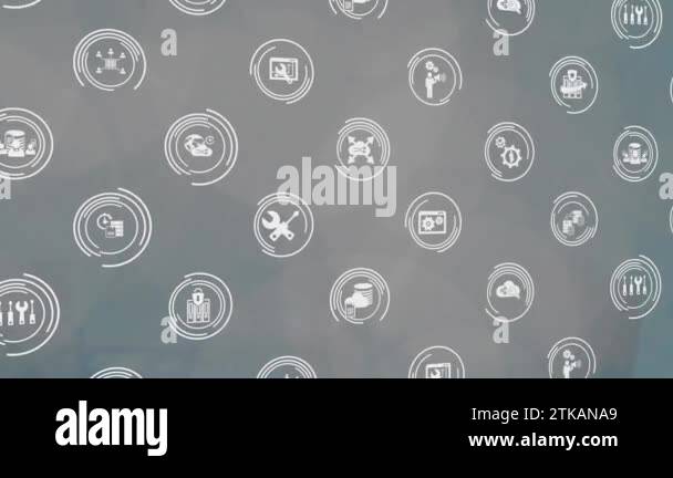 Animation of icon in loading circles with lens flares over abstract ...