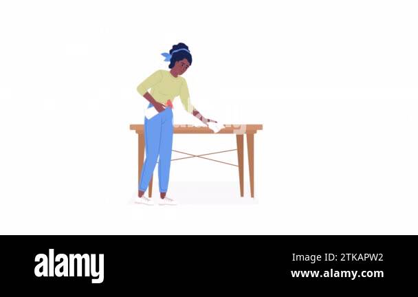 Animated woman wiping down surface. Cleaning task. Full body flat ...