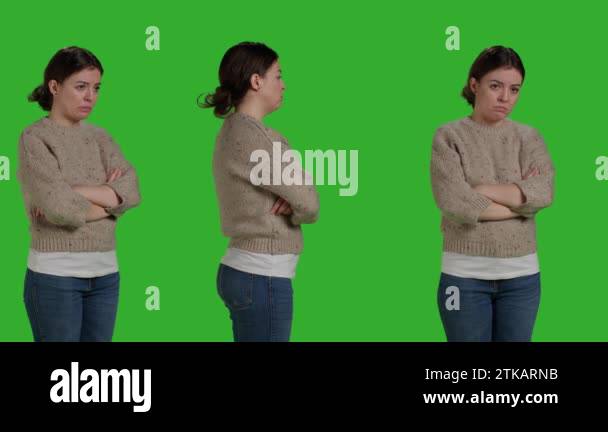 Depressed frustrated person acting sad and displeased, posing over ...