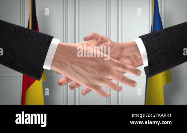 Germany and Ukraine diplomacy deal animation. Businessman partner ...