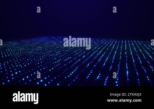 Dynamic wave of glowing particles. Data flow information. Concept of digital communication. Big ...