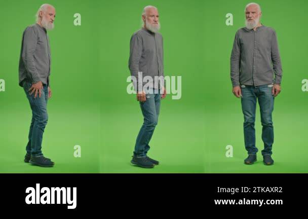 3-in-1 Split Green Screen Montage.An Old Man Who Has Pain in His Leg ...