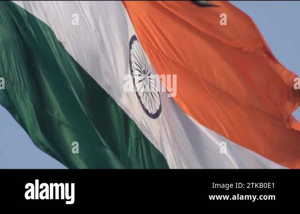 Slow-motion of India flag flying high at Connaught Place with pride in ...
