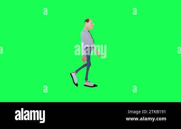 green screen skinny bald man in formal suit walking left angle cartoon ...