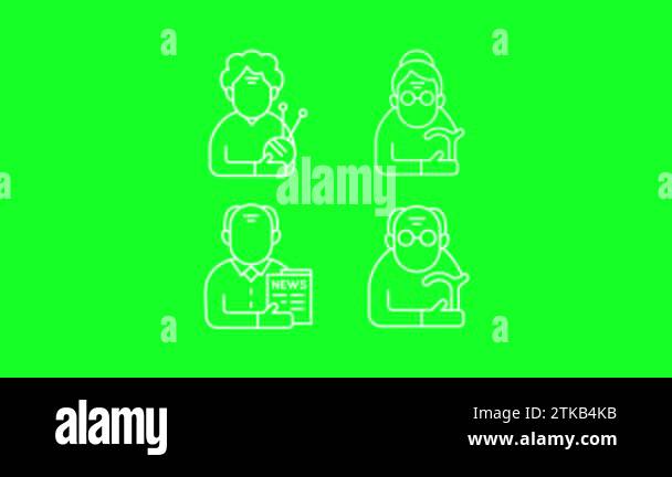 Animated elders white line icons. Grandmother and grandfather. Loop HD ...
