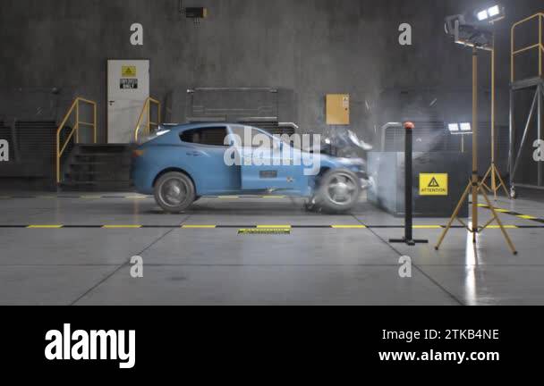 3D animation of eco-friendly electric vehicle experimental crash test ...