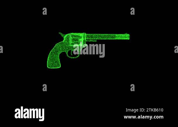3D green weapon rotates on black background. Object consisting of ...