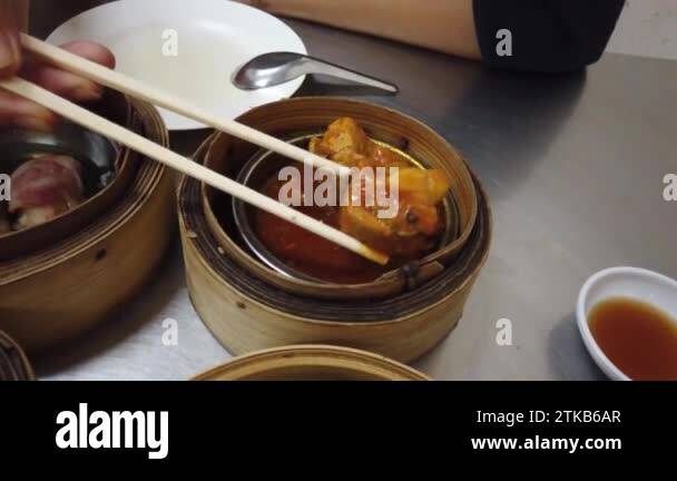 Dim sum, Dim Sum on the wooden table, top view and space for text input ...