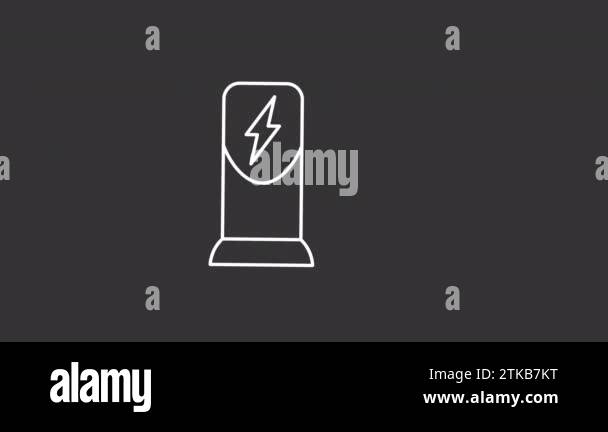 Animated charge site white line icon. Transmitting power from side. EV ...