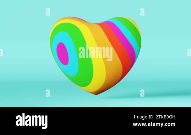 LGBT rainbow heart 3D animation loop 4K blue background. Pride gay ...