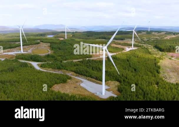 Connemara aerial landscape with wind turbines of Galway Wind Park ...