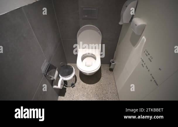 Interior modern public toilet inside the cabin with a clean WC, wall ...