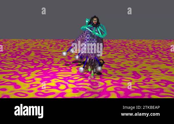 This is funny 3d simulation of a fashion-show where model wears ...