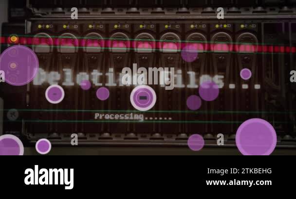 Animation of circles with 5g and text, deleting files over illuminating ...