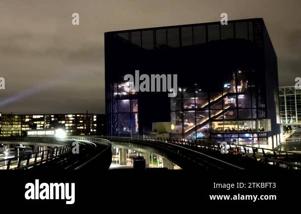 Copenhagen, Denmark A Metro train on the M1 line at the DR-Byen Metro ...