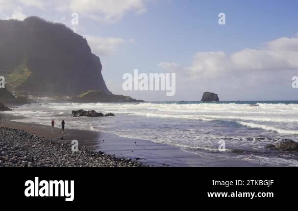 Madeira, Portugal - 2023.04.04 - 09: Beautiful waves hitting the Praia ...