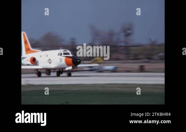 Vip passengers luxury jet take off in vintage video. White and red high ...