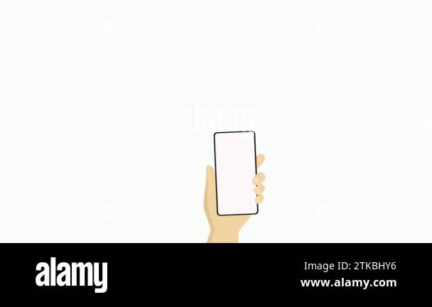 Animated footage of a human hand holding a smartphone with a white ...