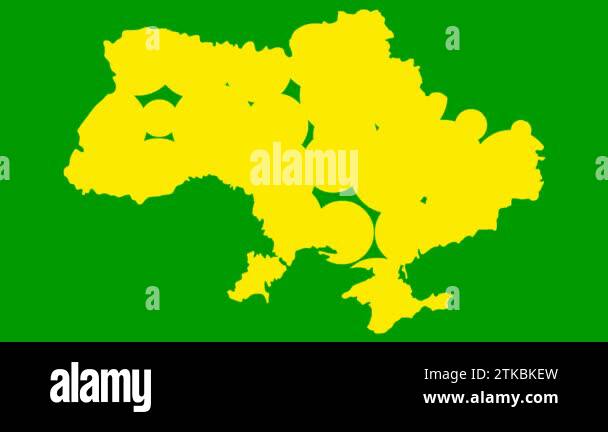 An animated yellow map appears from circles. Symbol of country Ukraine ...