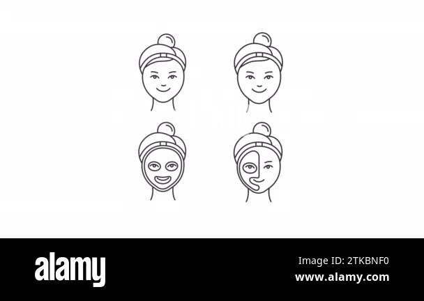 Animated beauty routine linear icons. Skin cleansing foam. Face ...