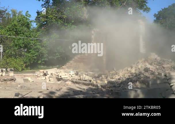 Construction debris from demolished buildings and bricks left over from ...