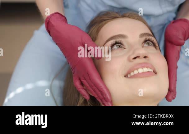 Orthodontic procedure, Jaw evaluation, Woman examination. Doctor is ...