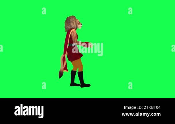 3D animated lion saying hello and waving hand isolated left angle green ...