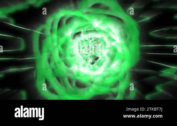 Glow green energy effect with white ray in dark background. 4k footage ...