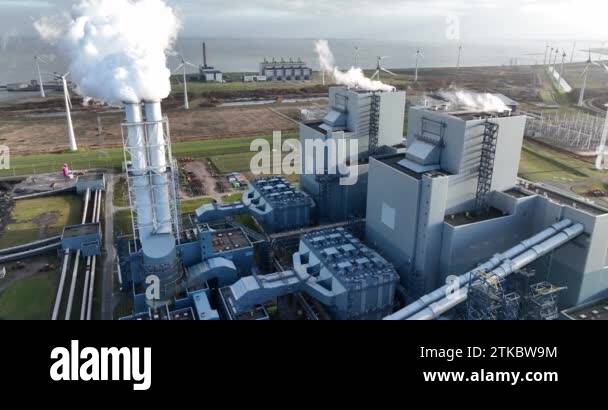 Chimney with smoke steam fumes global warming, Coal fired power station ...