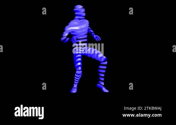 Dancing man from 3D layers. Futuristic fragmentary man. Fantastic 3D dance. The cut man is ...