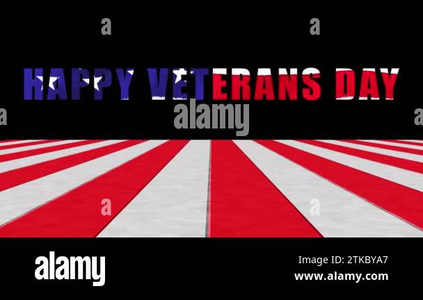 Animation of happy veterans day text with red and white stripes on ...