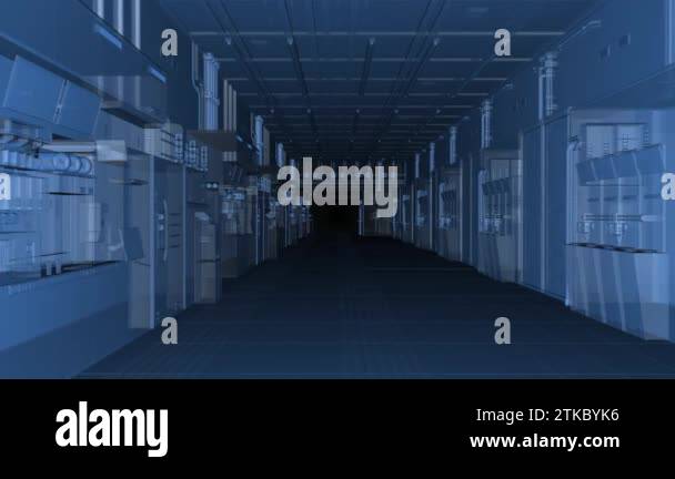 X-ray futuristic semiconductor manufacturing factory or blue ...