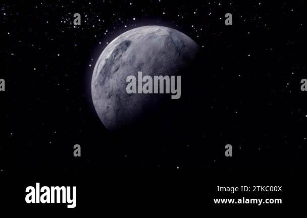 fictional Planet Eris sun rise in dark background with stars. front ...