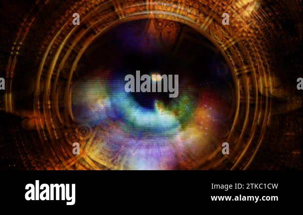 Ancient Mayan Calendar, And woman eye, Cosmic space with stars ...