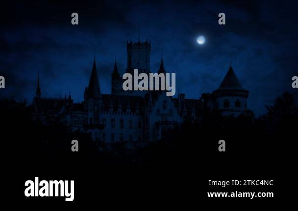 Gothic Castle At Night With Full Moon Stock Video Footage - Alamy