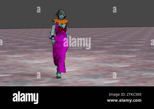 3d simulation of a fashion-show where model wears dress which has some ...