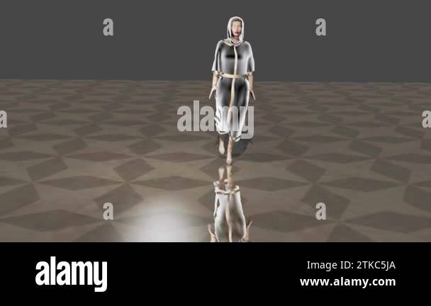 3d simulation of a fashion-show where model wears some glowing robe in ...