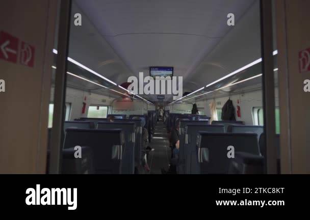 March 16, 2022. Gemania. Bavaria. Munich. Interior of fast train ICE ...
