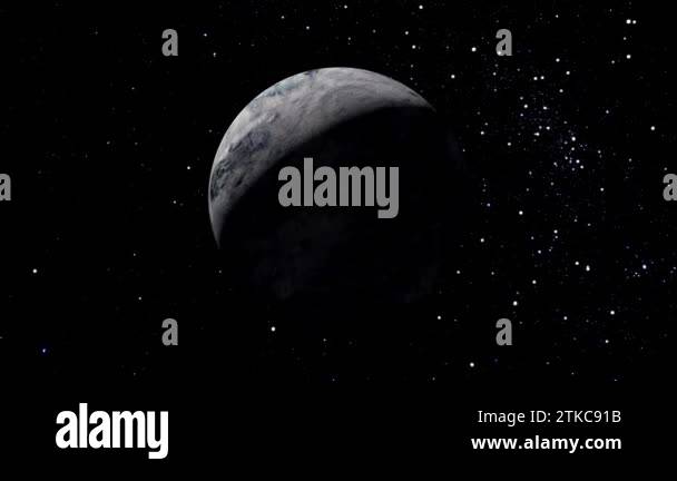 fictional Planet Eris sun rise in dark background with stars. front ...